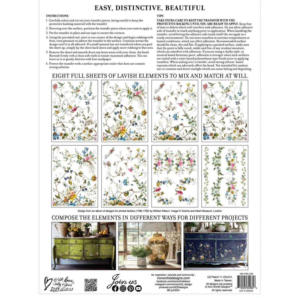 Iron Orchid Design IOD Lost Garden Rub On Transfer Pad 8 Pages 12” x 1 ...