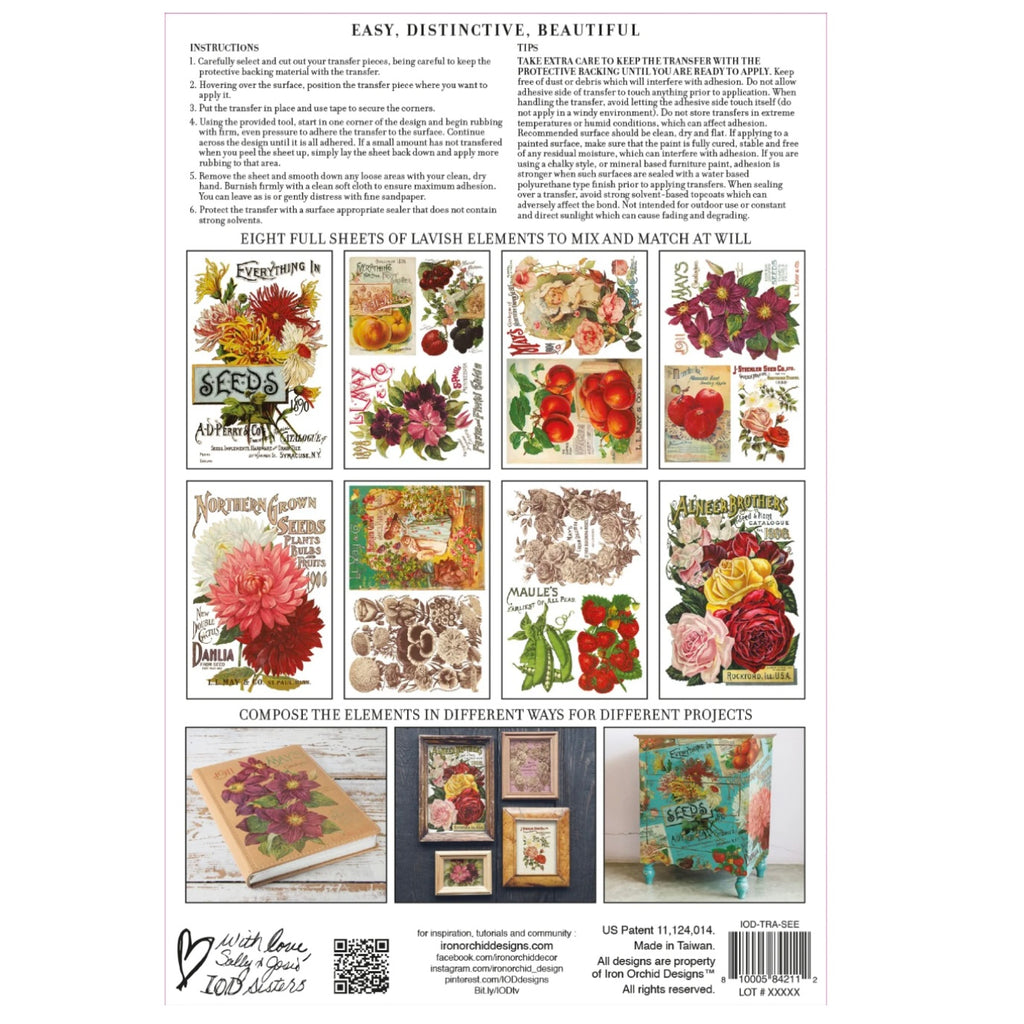 Iron Orchid Designs IOD Seed Catalogue Rub On Transfer 8 Pages, 8” x 1 ...